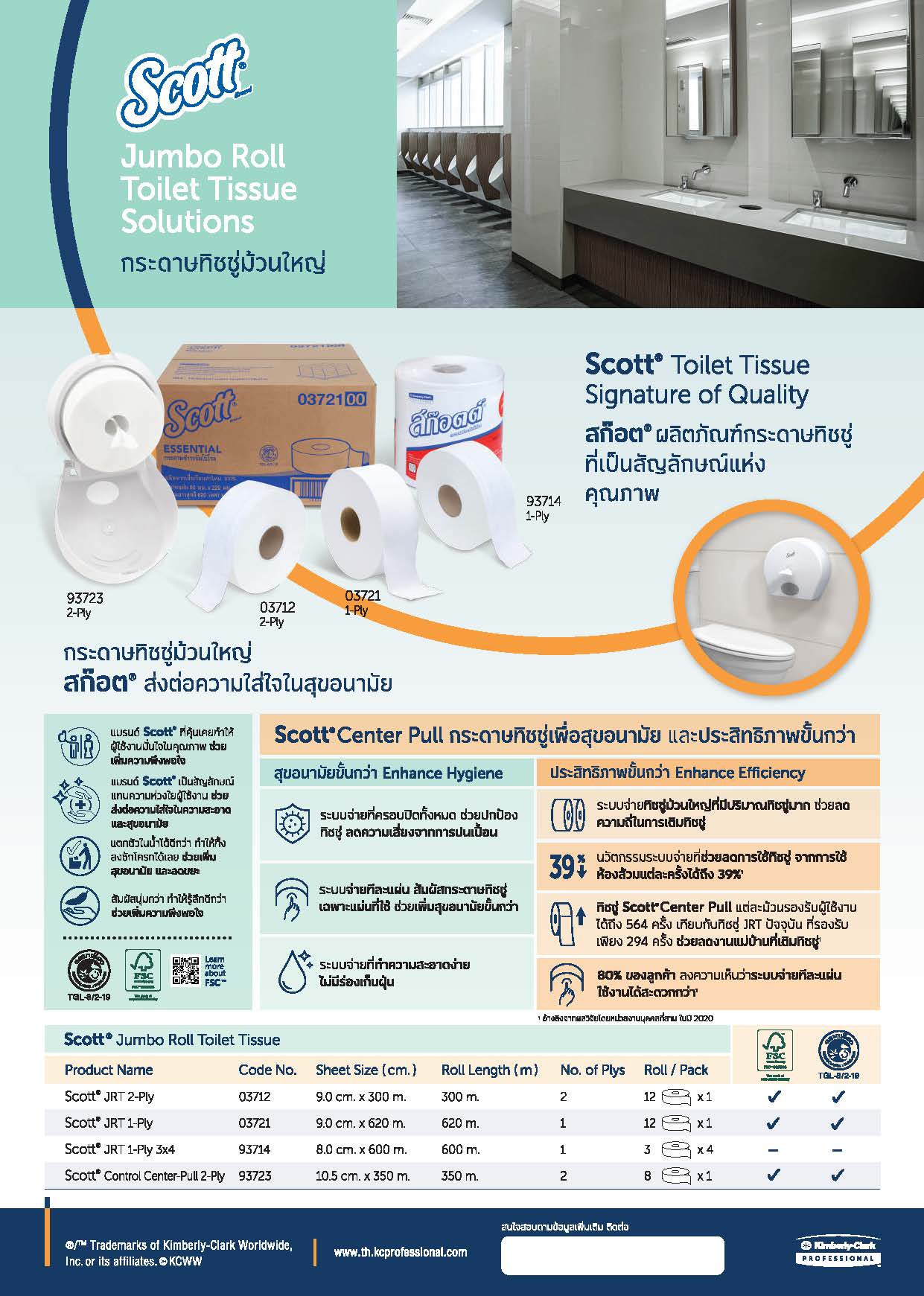 กระดาษชำระแบบดึงตรงกลาง CenterPull Scott® CONTROL (93723), สีขาว 2 ชั้น ...