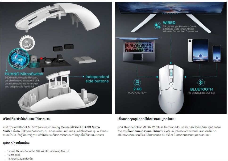 เมาส์ ThundeRobot ML602 Wireless Gaming Mouse | Shopee Thailand