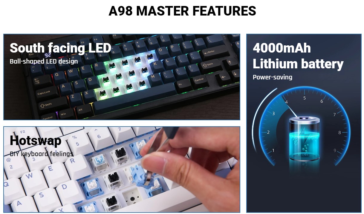 คีย์บอร์ด Dareu A98 Master Wireless Mechanical Keyboard Tri-mode Hotswap Adjustable Gasket ...