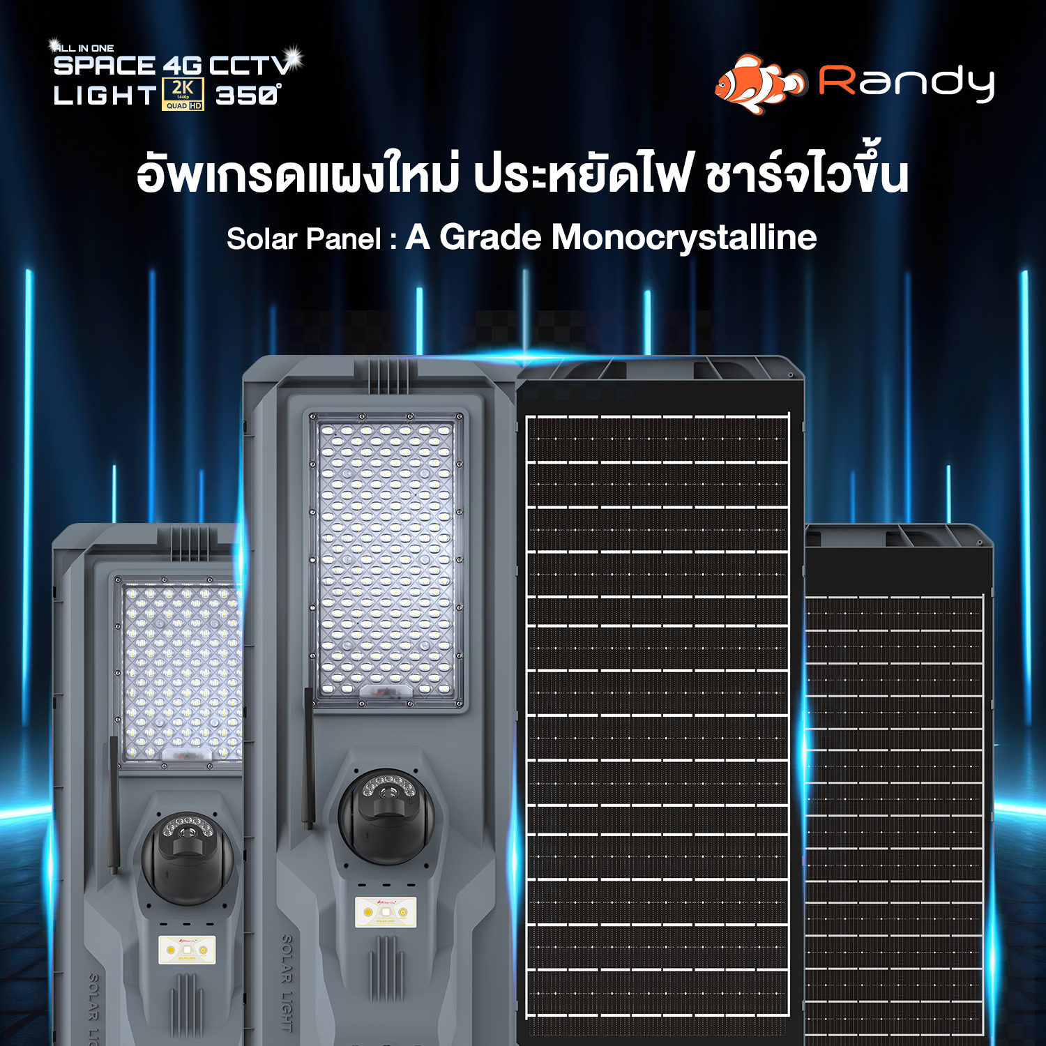 Randy LED Solar street light โคมไฟถนน 4G CCTV ประกัน2ปี ไฟ แอลอีดี โซ ...