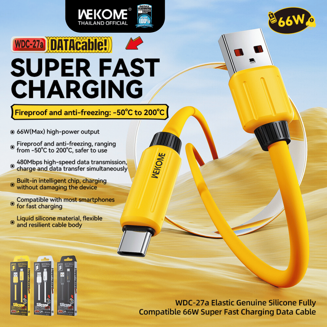 66W / 12W สายชาร์จ USB to Type C / Light สายยาว 1m ชาร์จเร็ว WK Wekome WDC-27i/a | Shopee Thailand
