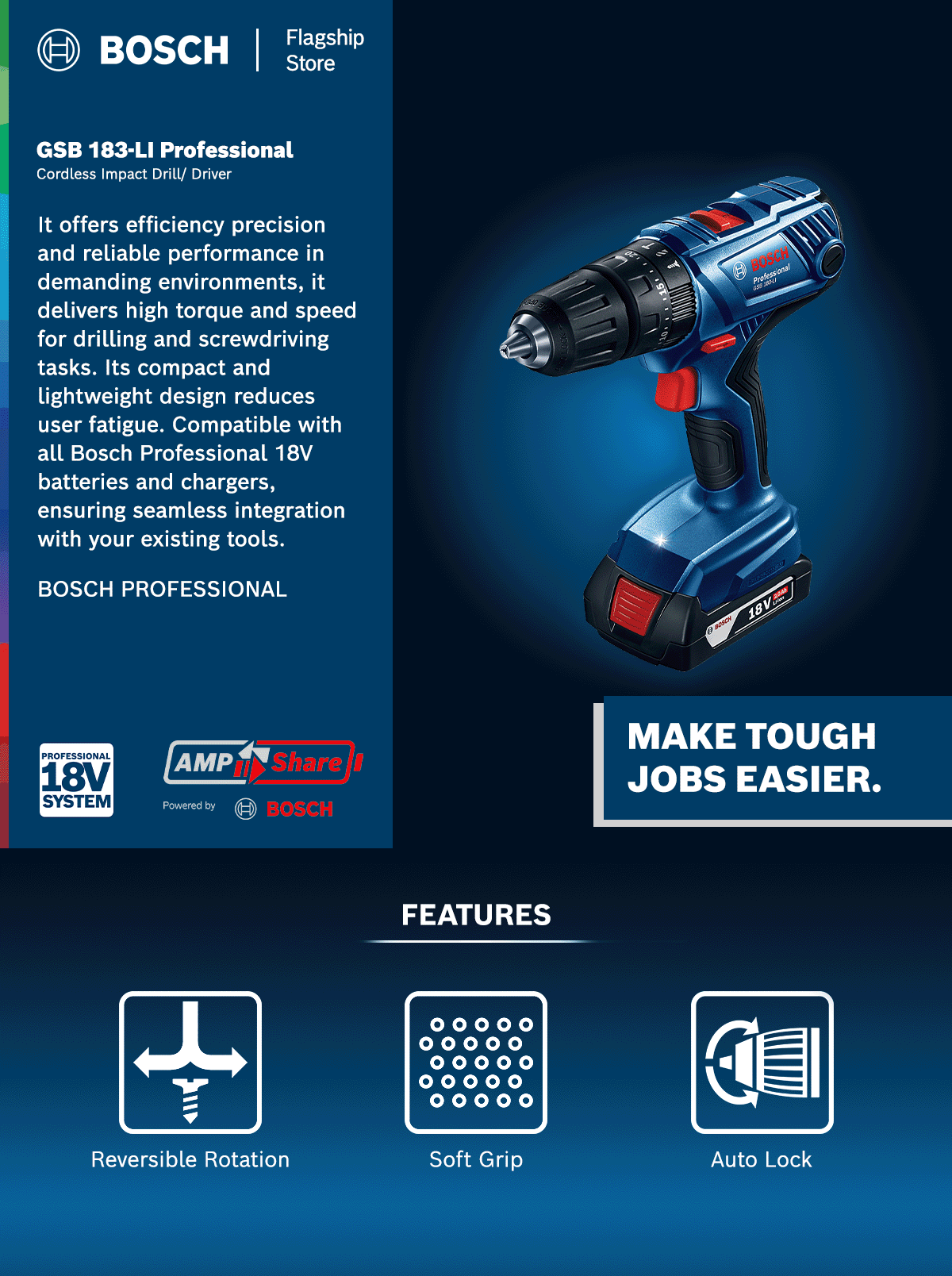 BOSCH สว่านกระแทกไร้สาย 18V GSB 183 LI (พร้อมแบต 1 ก้อน และ ที่ชาร์จ ...