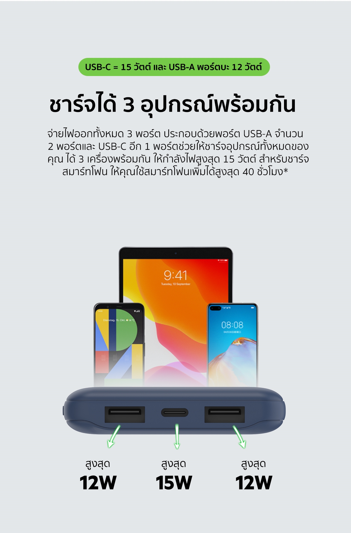 Belkin BPB011 Power Bank แบตสำรอง พาวเวอร์แบงค์ 10,000 มิลลิแอมป์ จ่าย ...