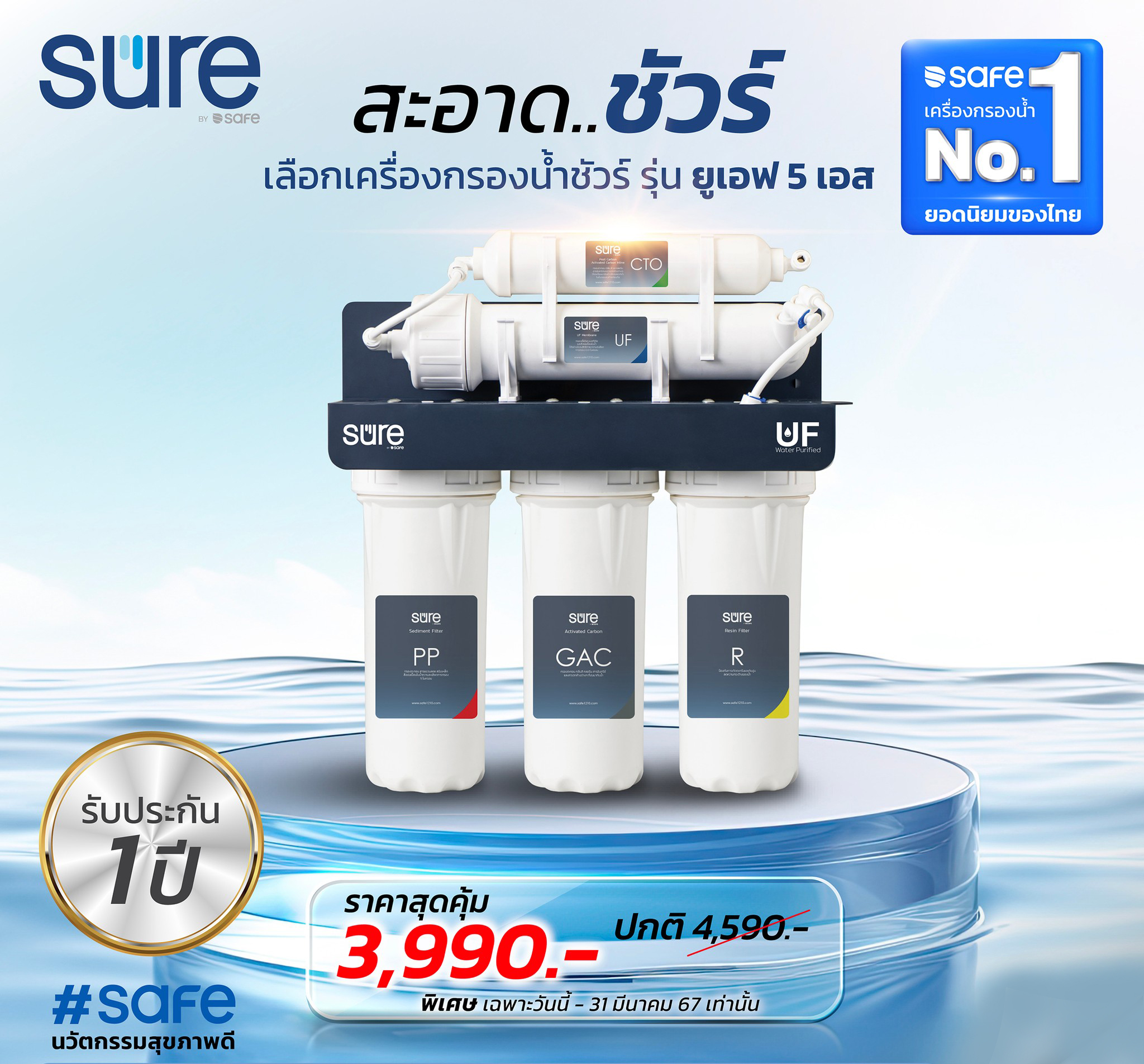 SAFE เครื่องกรองน้ำ รุ่น SURE UF-5S กรอง 5 ขั้นตอน ระบบ UF เหมาะสำหรับ ...