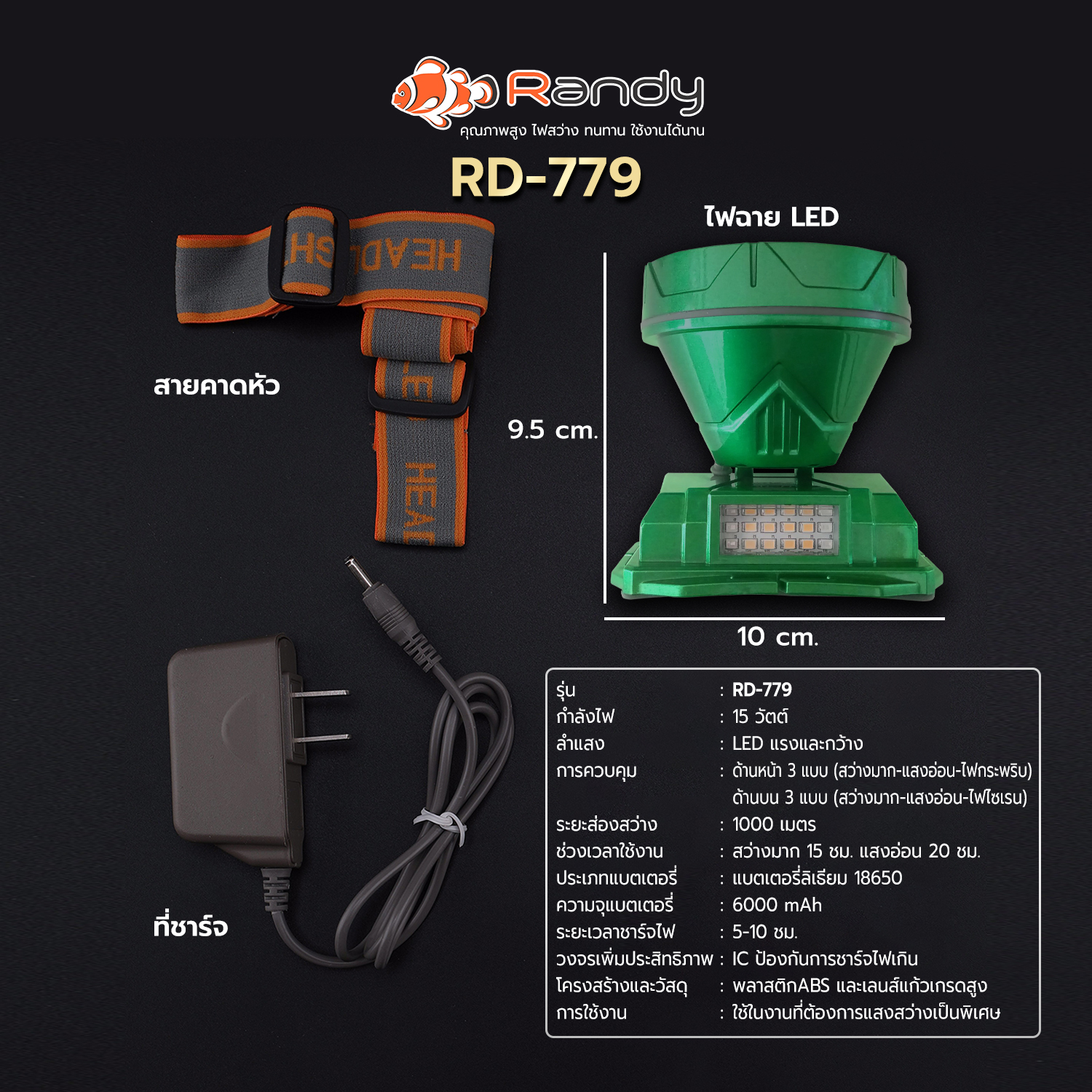 RANDY Head Light RD-779 ไฟฉายส่องสว่าง กันน้ำกันฝน แบตอึด ตะเกียง ไฟฉาย ...