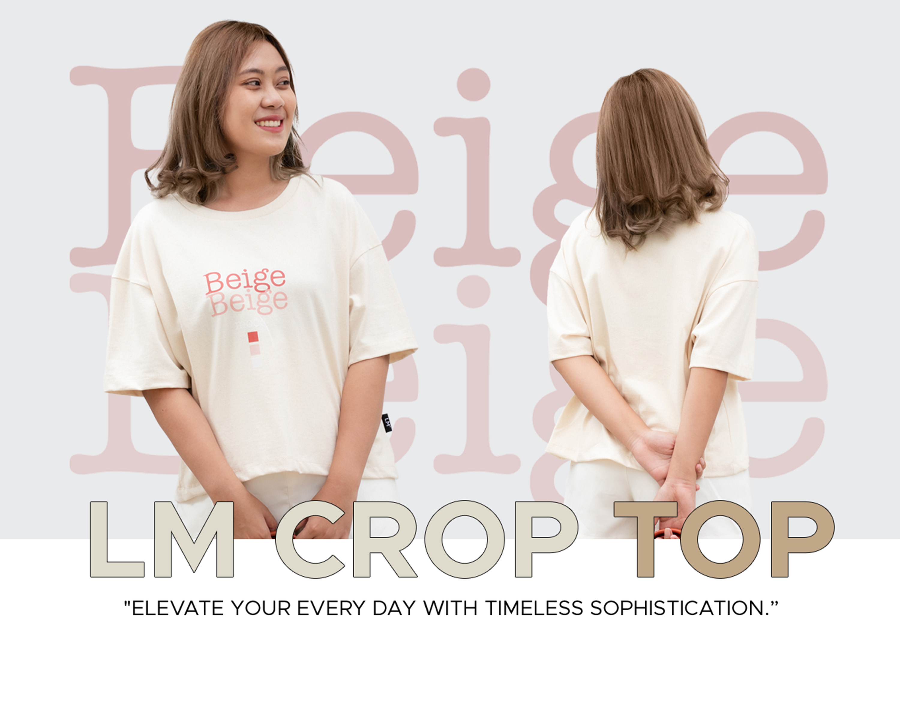 Louis Montini (Beige Beige) เสื้อครอปผู้หญิง Cotton 100% Women Crop ...