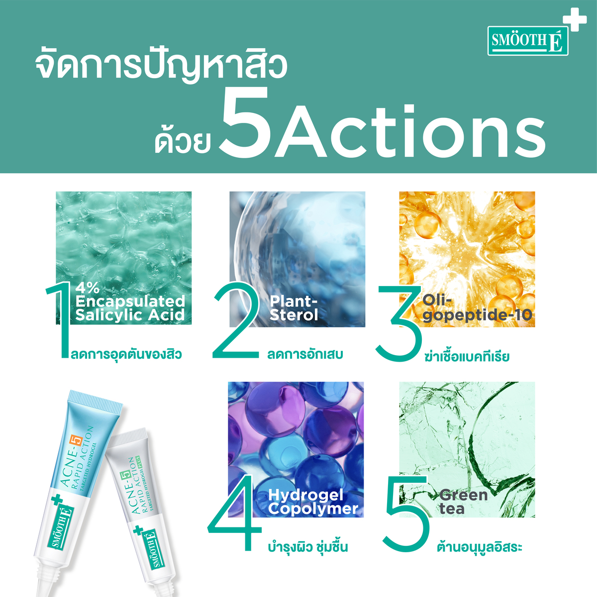 [ใหม่!] Smooth E Acne-5 Rapid Action Plus 10g. เจลแต้มสิว สำหรับผิวบอบ ...