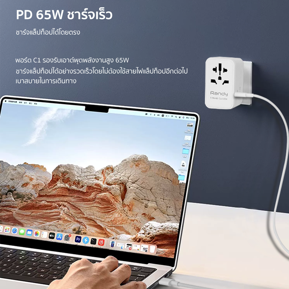 [แถมสายชาร์จ 2เส้น]RANDY GaN65W & GaN20W หัวแปลงปลั๊กไฟ Universal ...