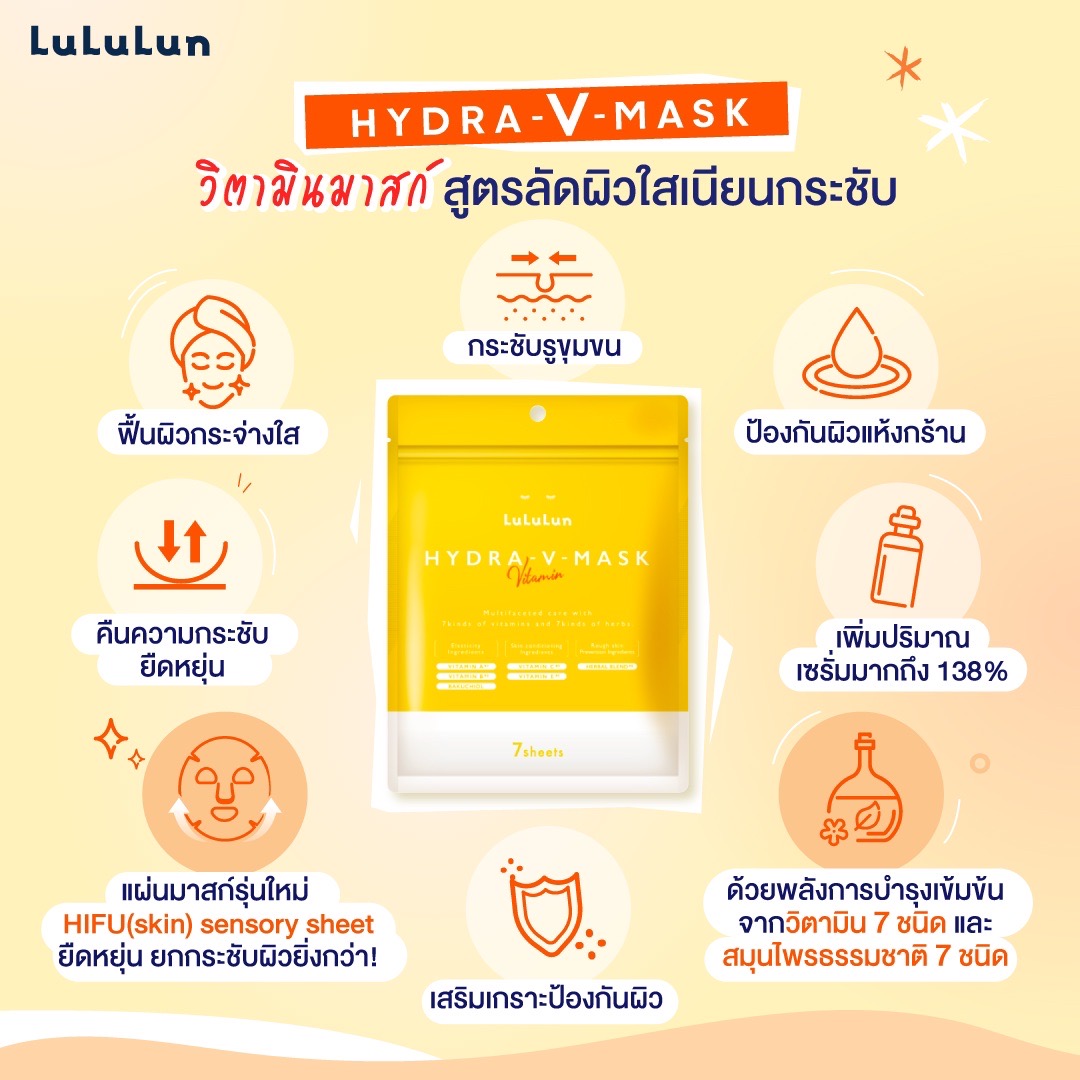 (ซอง 7 แผ่น) LuLuLun Hydra V Face Mask ลูลูลูน แผ่นมาสก์หน้า สูตรเข้มข้น เพิ่มความชุ่มชื้น ...