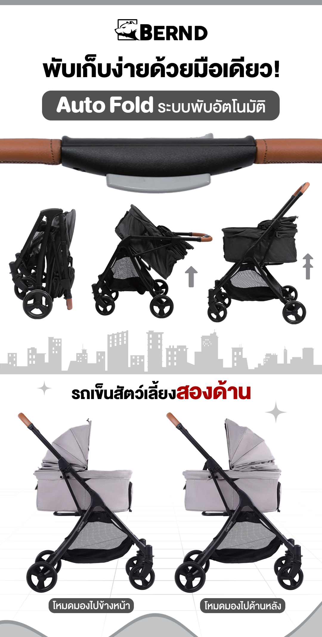 Bernd รุ่น Lina Pet Auto Fold รถเข็นสัตว์เลี้ยง พับอัตโนมัติ | Shopee ...