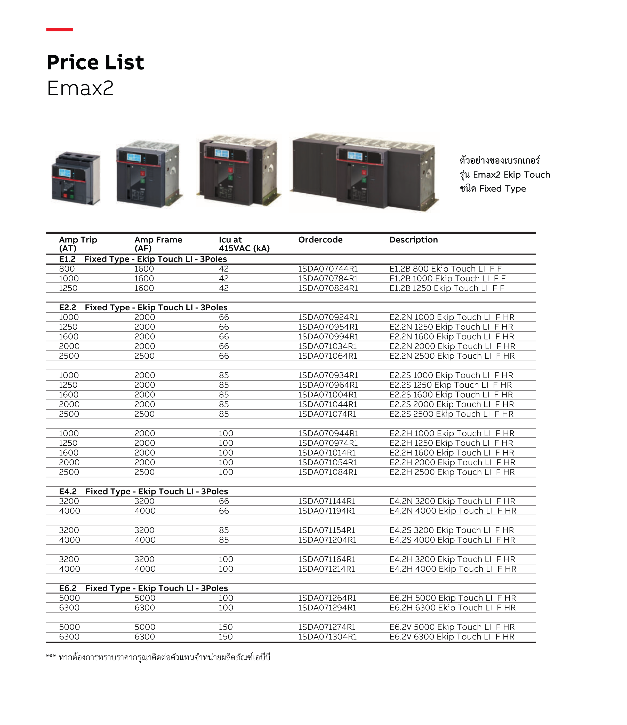 ABB ACB Emax2 E2.2N 2500 Ekip Touch LI F HR 3P 66kA Fixed Type Air Circuit Breaker ...