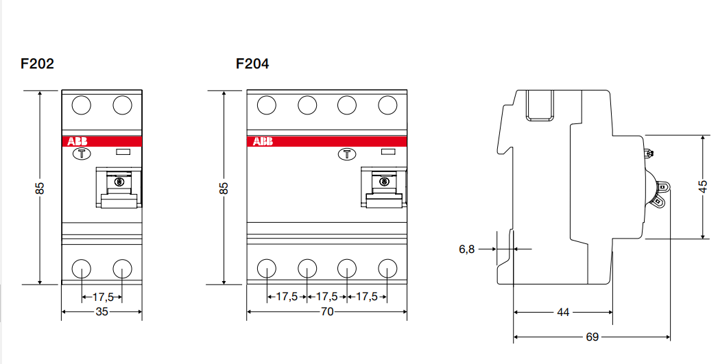 ABB เบรกเกอร์กันดูด RCCB F202 AC (25A-100A) 2P Type AC สามารถตัดวงจรเนื่องจากไฟรั่ว 30mA ...