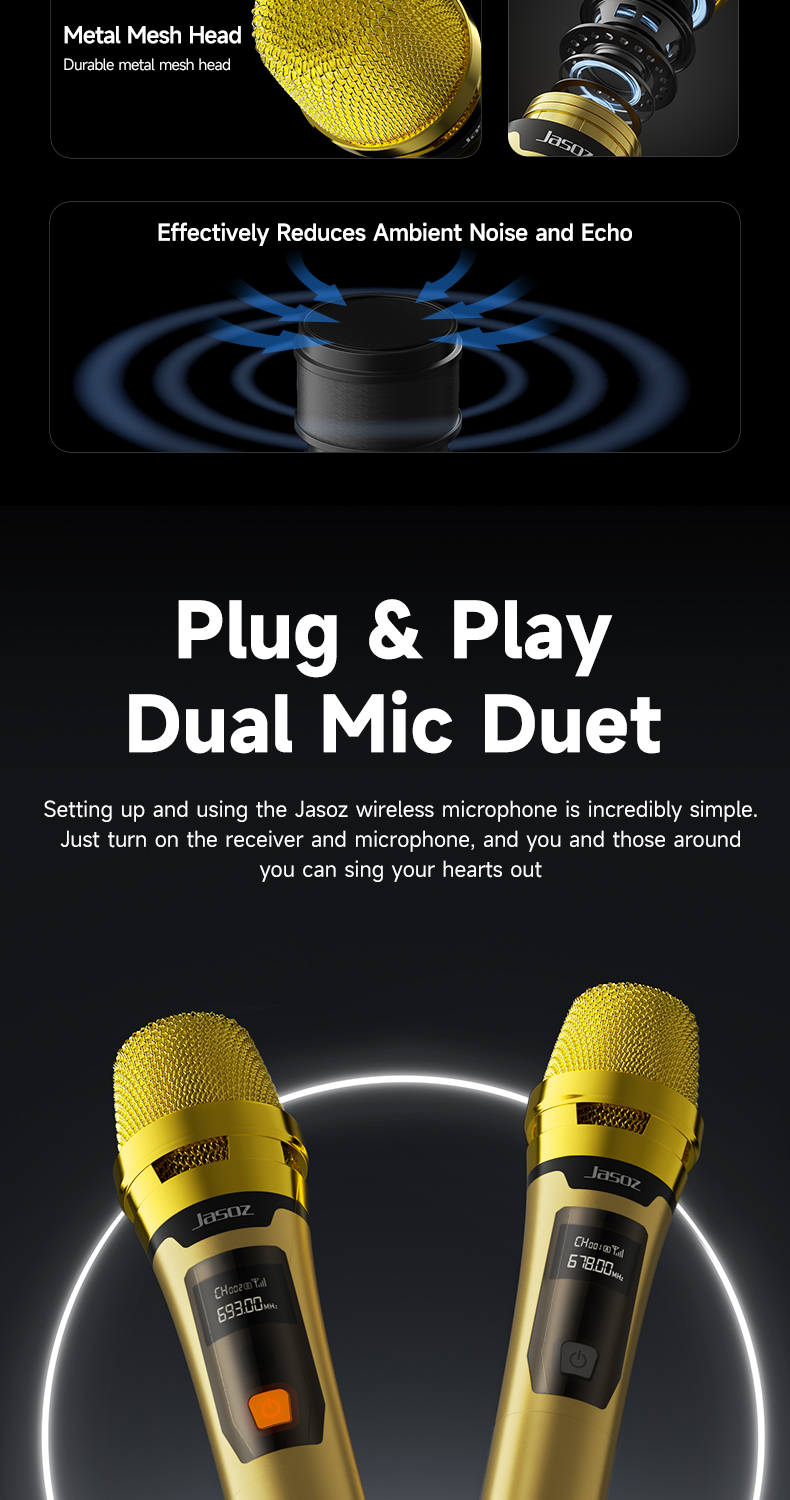 ⚡COD⚡Jasoz UHF ไมโครโฟนไร้สาย Wireless Microphone ชาร์จใหม่ได้ ไมโครโฟน ...