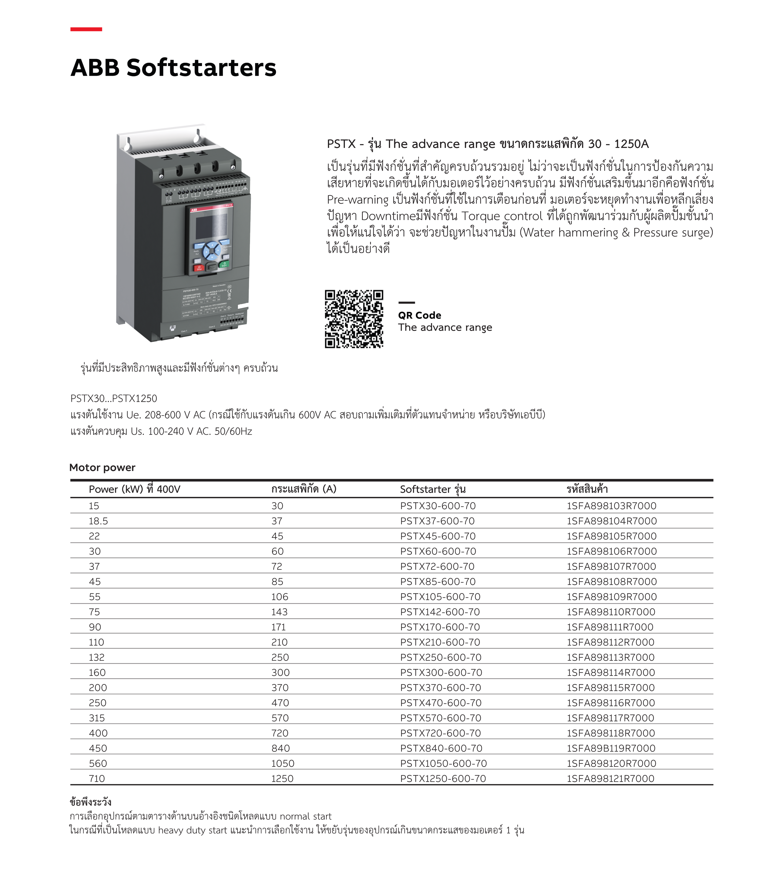 ABB Softstarter PSTX170-600-70 (171A 90kW) ซอฟสตาร์ทเตอร์ ใช้ควบคุมมอเตอร์ PSTX The advance ...