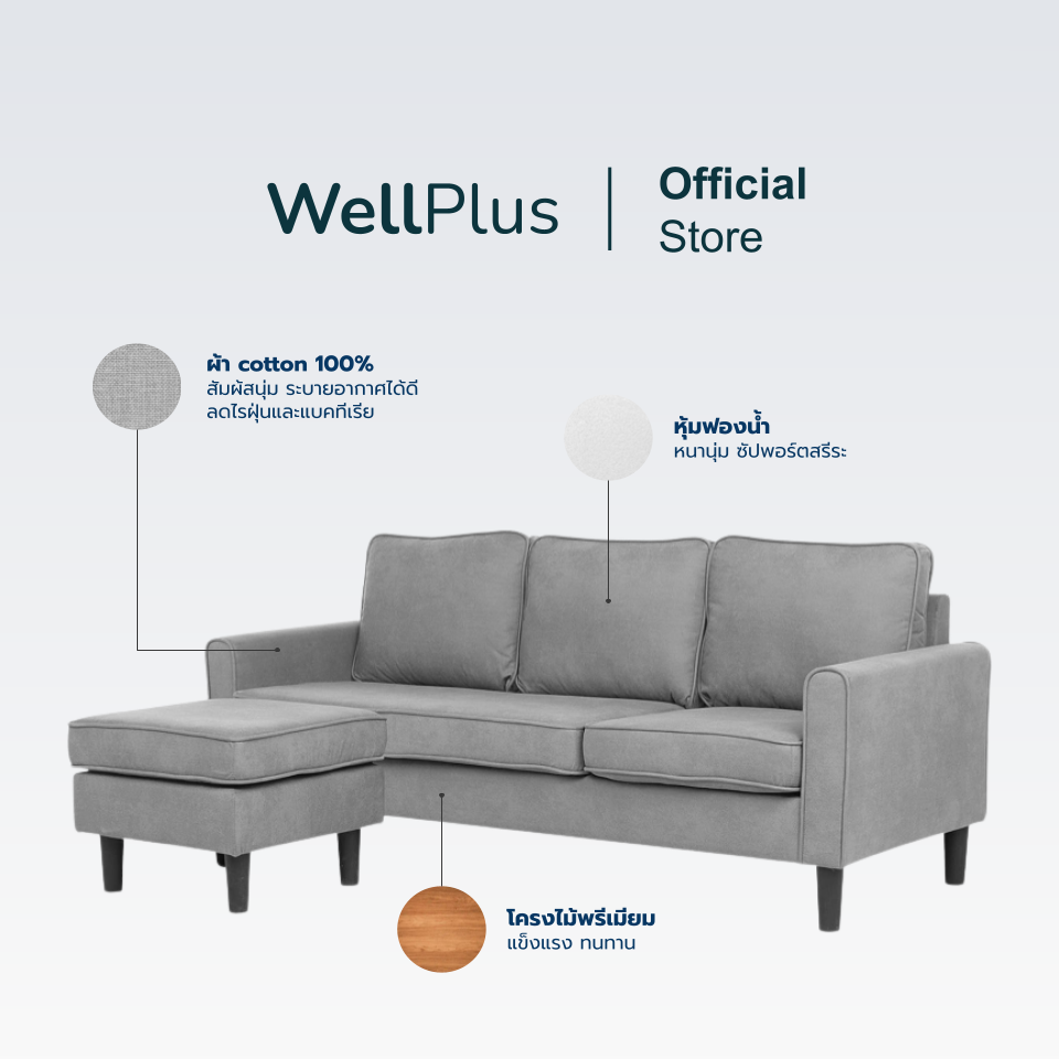 Wellplus โซฟาผ้า L-shape รุ่น Sunrise หนานุ่ม นั่งสบาย รองรับน้ำหนักได้ สไตล์ Modern ...