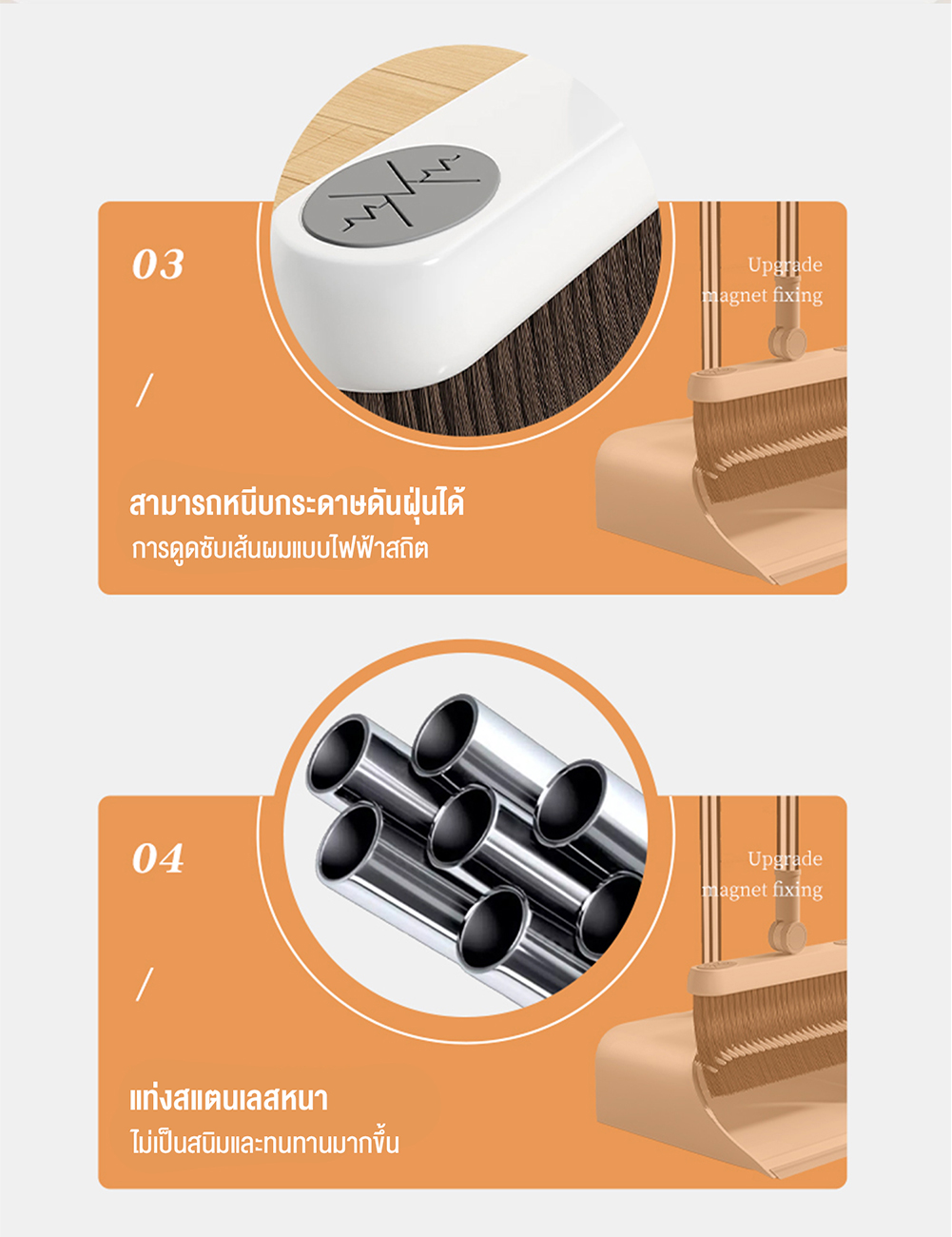 Joybos JD01 ชุดไม้กวาด ชุดไม้กวาดพร้อมที่โกยผง หัวดูดแม่เหล็กสิทธิบัตรเฉพาะ พับได้ หัวไม้กวาด ...