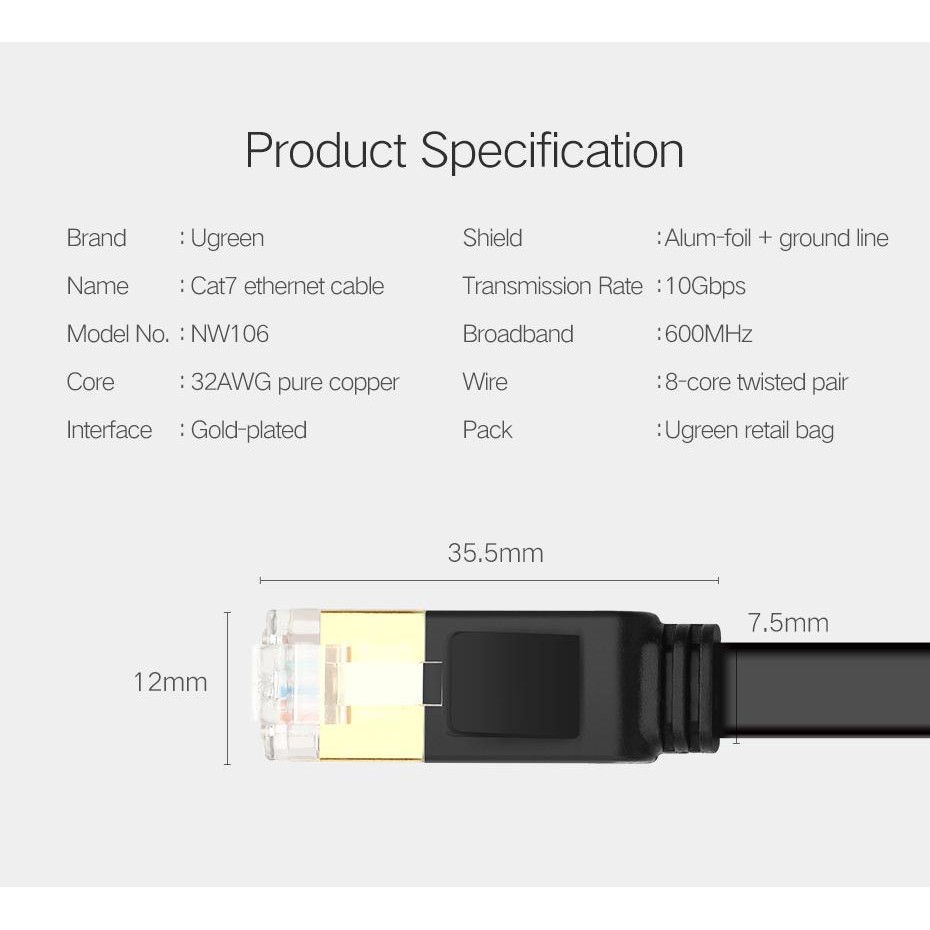 UGREEN รุ่น NW106 สายแลนเน็ต CAT7 LAN Cable Gigabit RJ45 รองรับความเร็ว ...