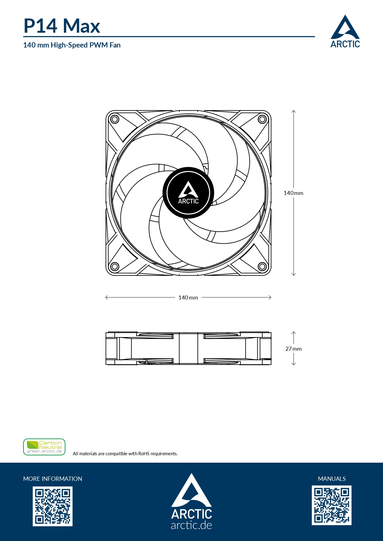 [Arctic Official Store] ARCTIC P14 PWM MAX BLACK 5 PACKS (Computer fan / พัดลมระบายความร้อน ...