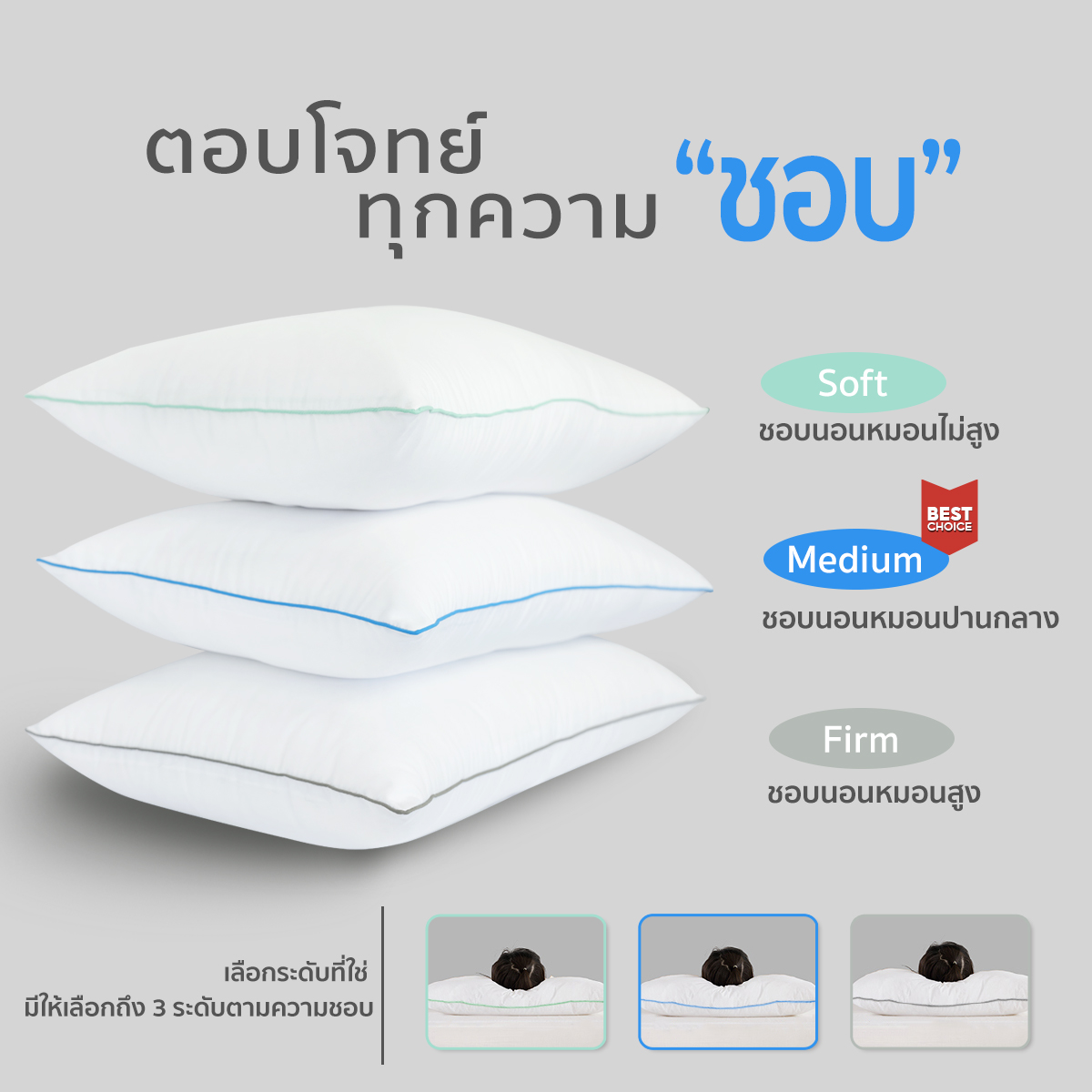 ibed หมอนหนุนโรงแรม Sof-touch รุ่น II สัมผัสนุ่มแบบ 3D หลับสบายไม่ร้อนหัว ป้องกันไรฝุ่น ซัก ...