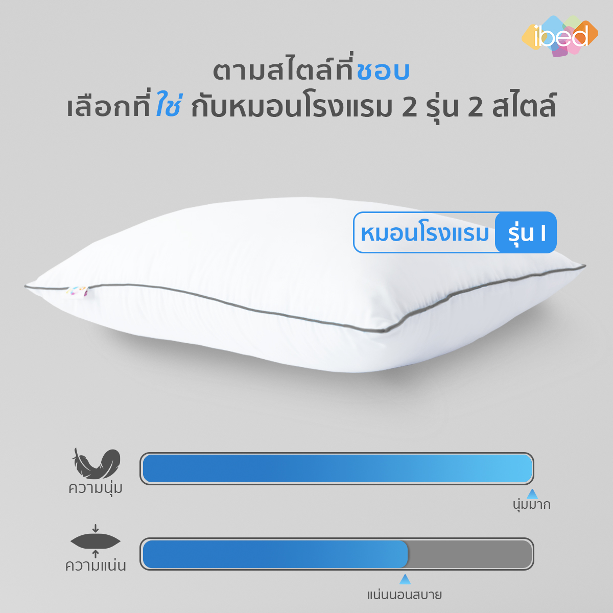 ibed หมอนหนุนโรงแรม Sof-touch รุ่น II สัมผัสนุ่มแบบ 3D หลับสบายไม่ร้อนหัว ป้องกันไรฝุ่น ซัก ...