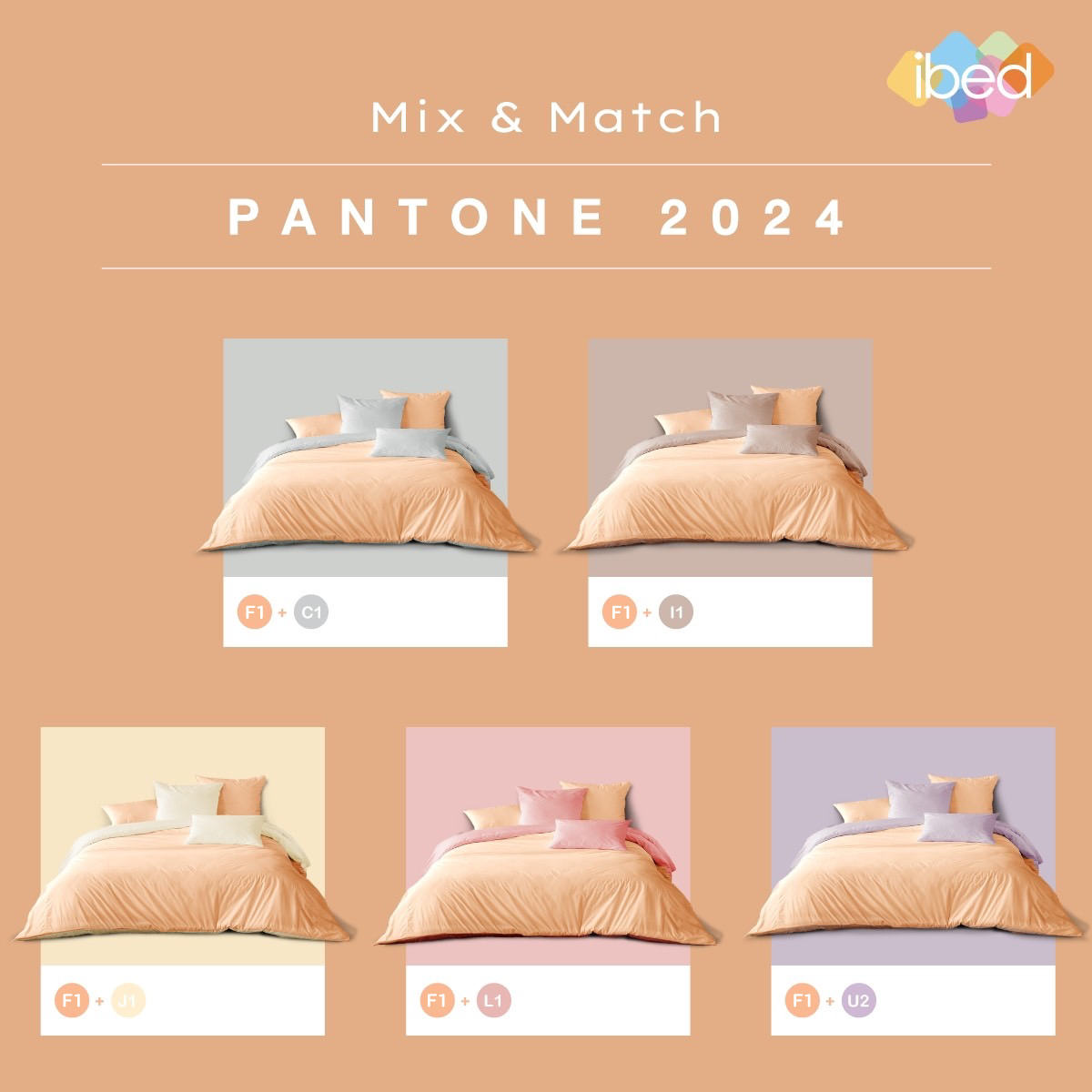 ibed ชุดผ้าปูที่นอนครบเซ็ท Softex - PANTONE COLLECTION 2024 (Peach Fuzz ...