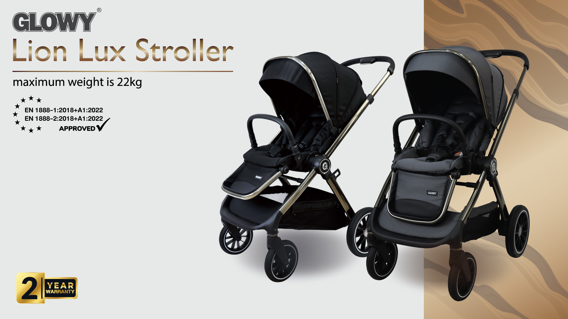 GLOWY Lion Lux Stroller เหมาะสำหรับเด็กแรกเกิด - 4 ขวบ (ไม่เกิน 22 Kg ...
