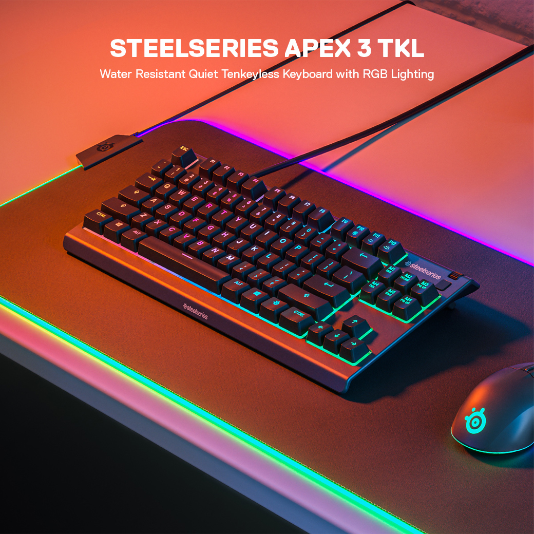 SteelSeries Apex 3 TKL RGB Gaming Keyboard คีบอร์ดเกมมิ่ง Ten Key Less ไฟ RGB เสียงกดเงียบ ปุ่ม ...
