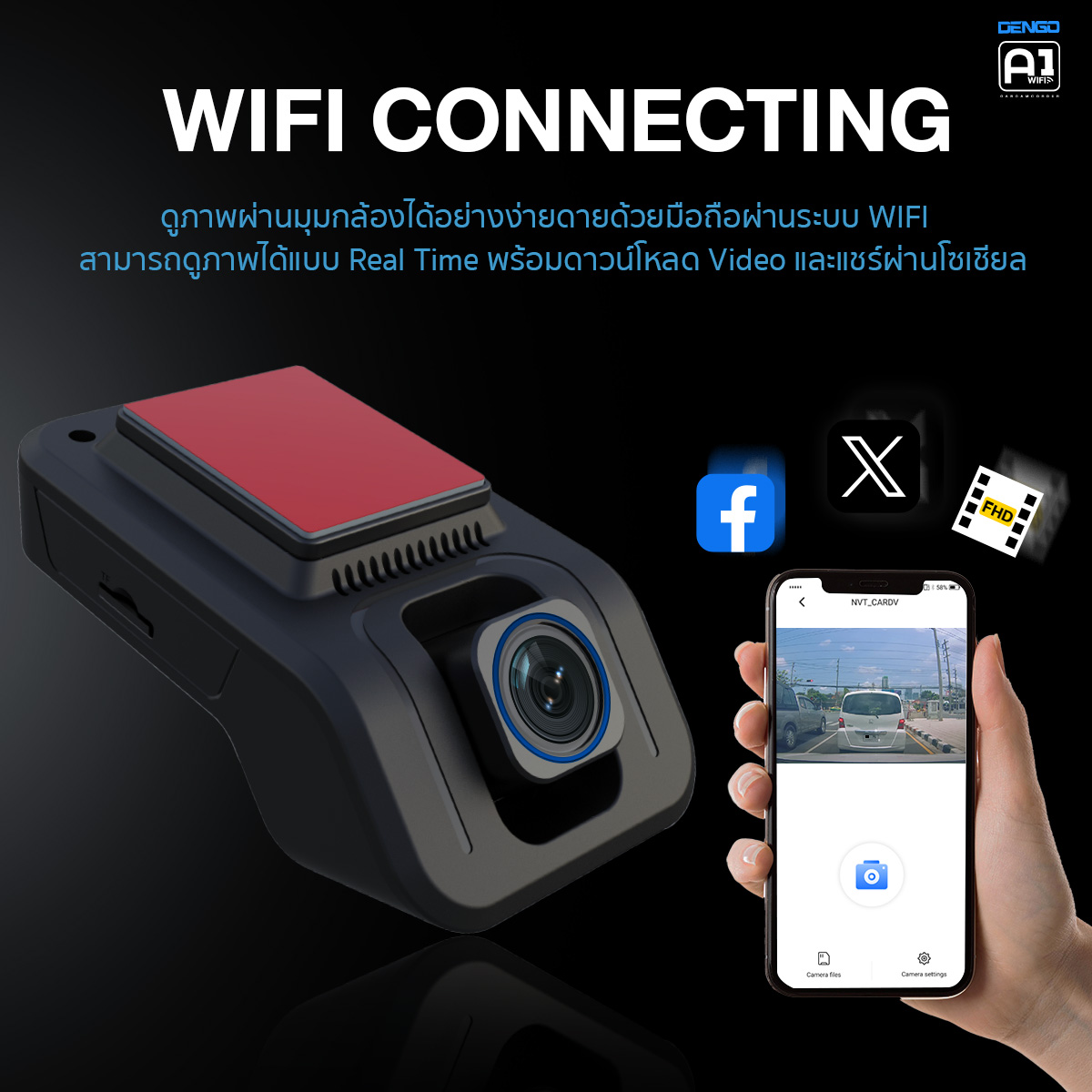 [6xx.- หลังใช้โค้ด] Dengo A1 กล้องติดรถยนต์ Wifi ดีไซน์ Built-in ชัด FullHD เชื่อมต่อ Wifi ดูภาพ ...