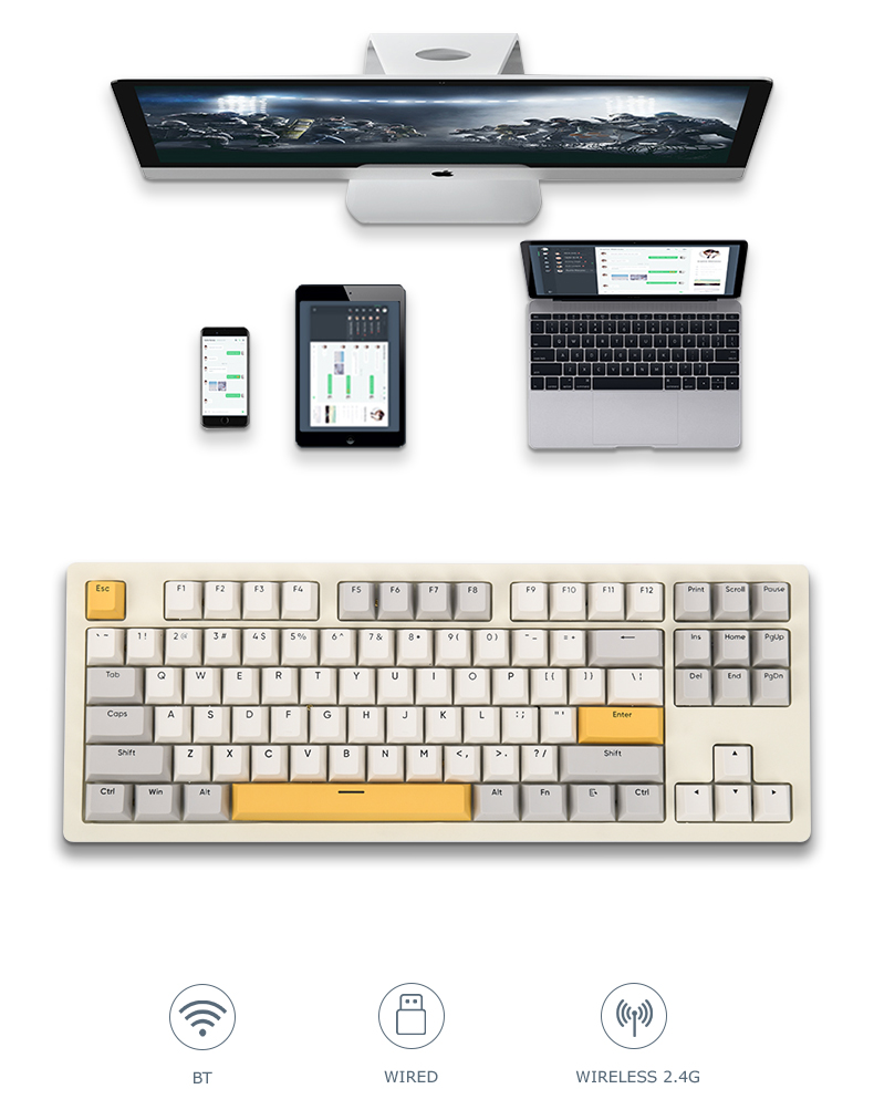 คีย์บอร์ดเกมมิ่ง Ajazz AKC087 87Key TKL Steel-Stacked Body Frame Yellow Switch Mechanical ...