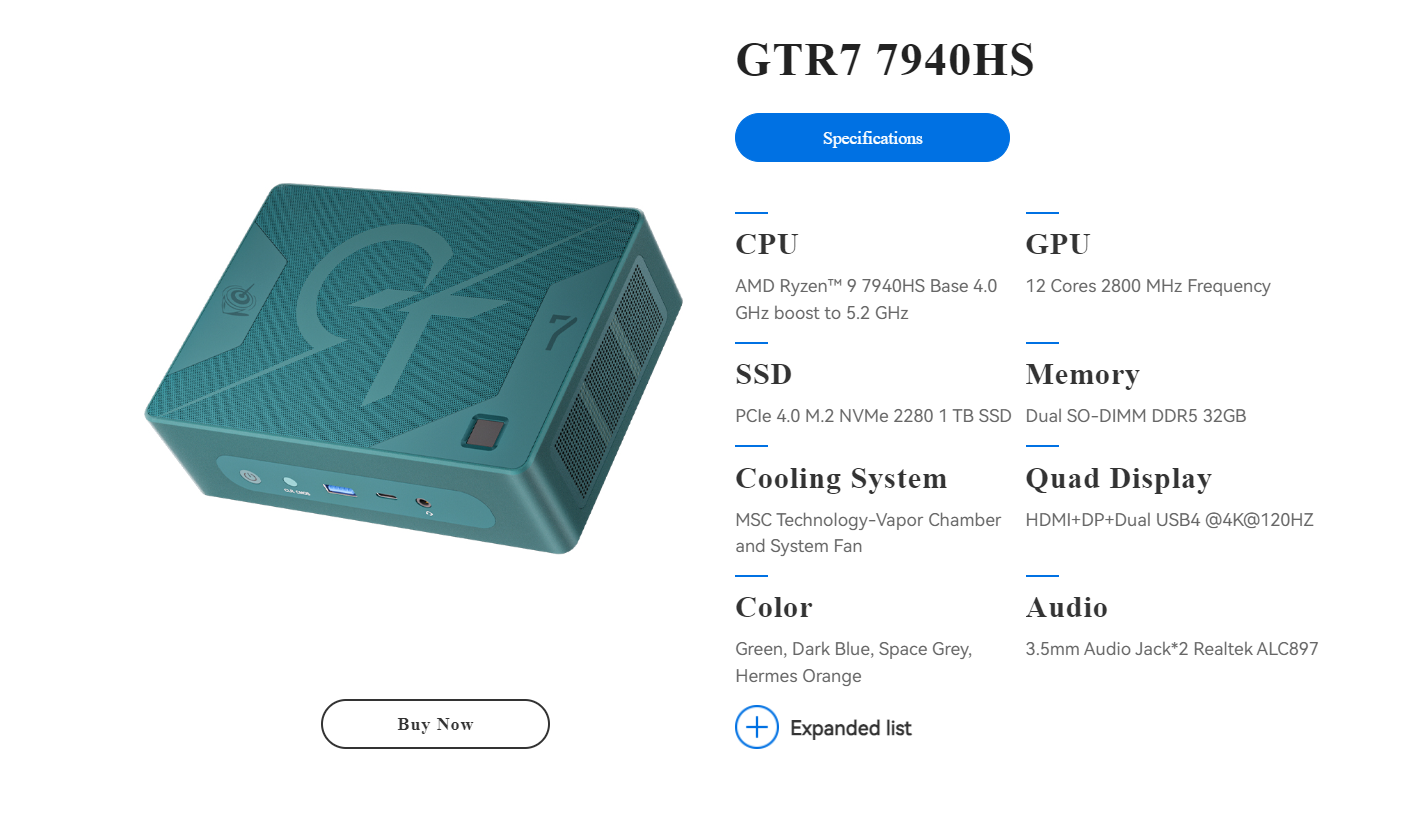 [Official ศูนย์ไทย] Beelink GTR7 Pro 7940HS Ryzen9 + RAM 32GB Storage 1 ...