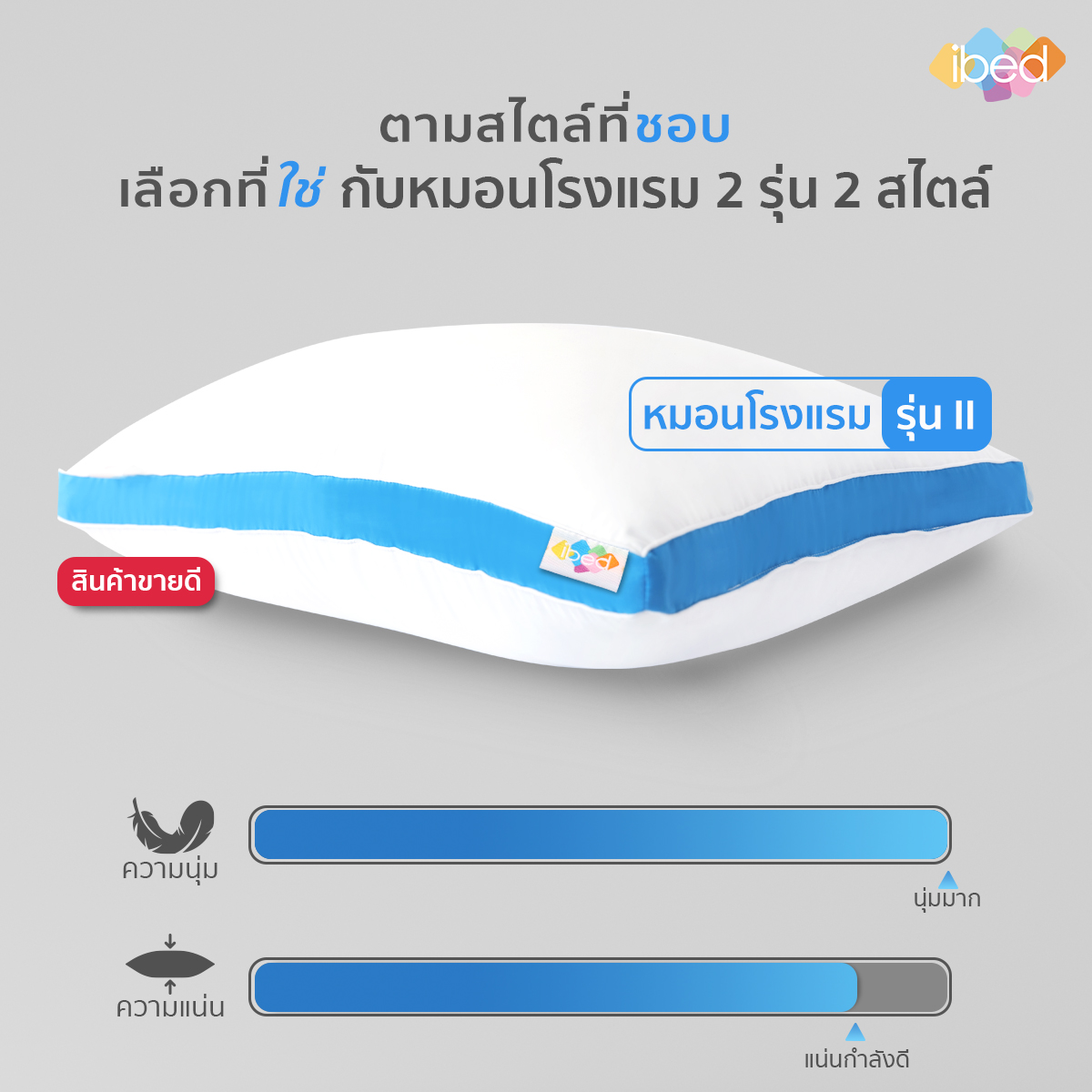 ibed หมอนหนุนโรงแรม Sof-touch รุ่น II- Soft สัมผัสนุ่มแบบ 3D ป้องกันไรฝุ่น ซักเครื่องได้ หลับ ...