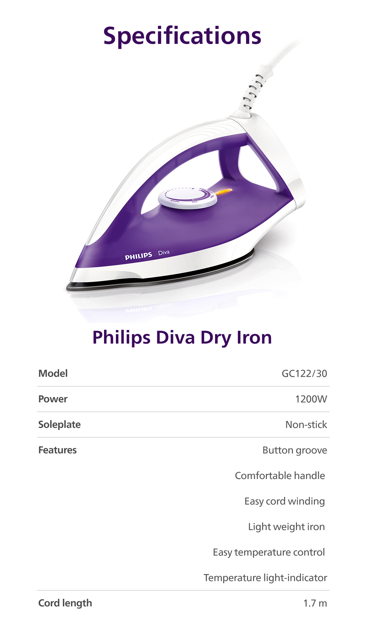 Philips Diva เตารีดแห้ง GC122/30 | Shopee Thailand