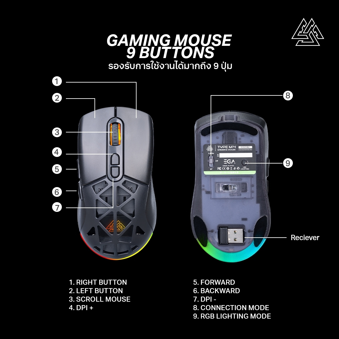 [รับประกัน 2 ปี] EGA Type M14 Gaming Mouse เมาส์เกมมิ่งไร้สาย Bluetooth ...