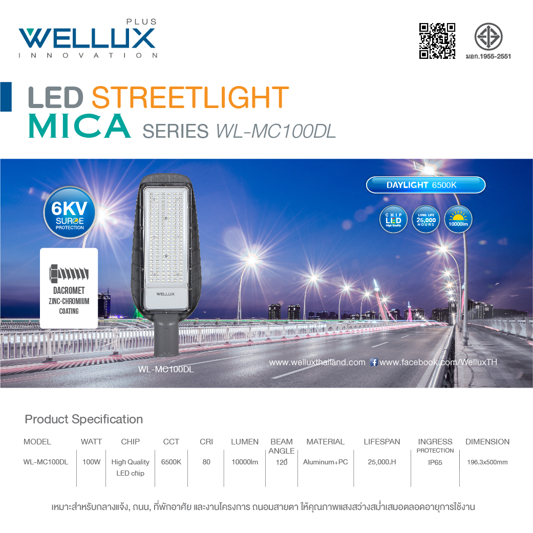 WELLUX โคมไฟถนน 50W 100W แสงขาว LED STREET LIGHT รุ่น MICA SERIES ...