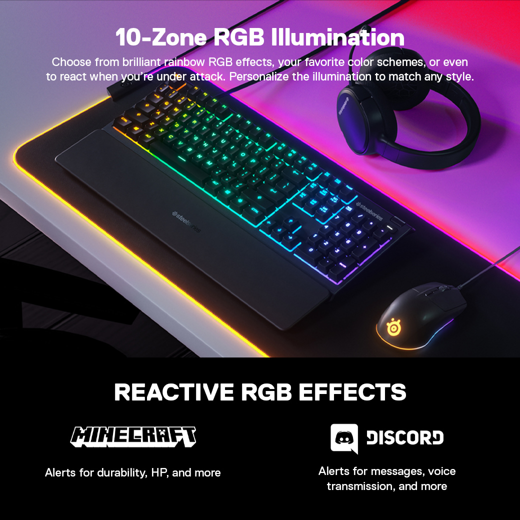 SteelSeries Apex 3 RGB Gaming Keyboard คีบอร์ดเกมมิ่ง ไฟ RGB ปุ่มกดเสียงเงียบ ปุ่ม US-TH ...