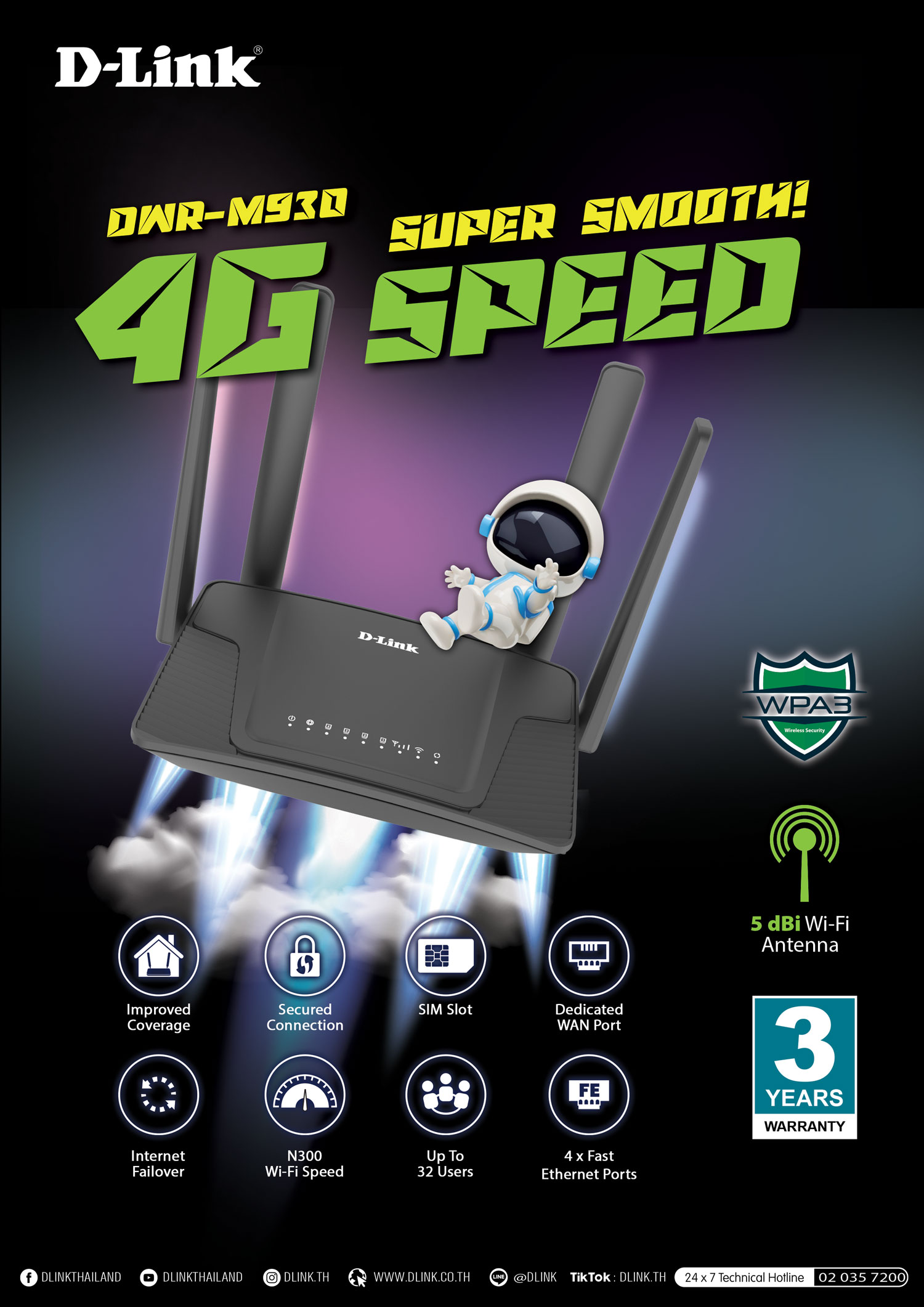 D-Link DWR-M930 เร้าเตอร์ใส่ซิม Wireless N300 รองรับ 4G ทุกเครือข่าย ...