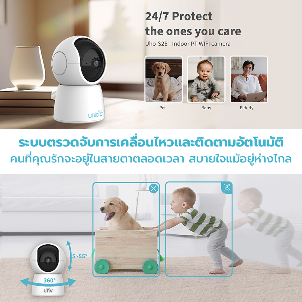 UNIVIEW รุ่น UHO-S2E กล้องวงจรปิด 2MP Wi-Fi ใร้สาย พูดคุยโต้ตอบได้ หมุน ...