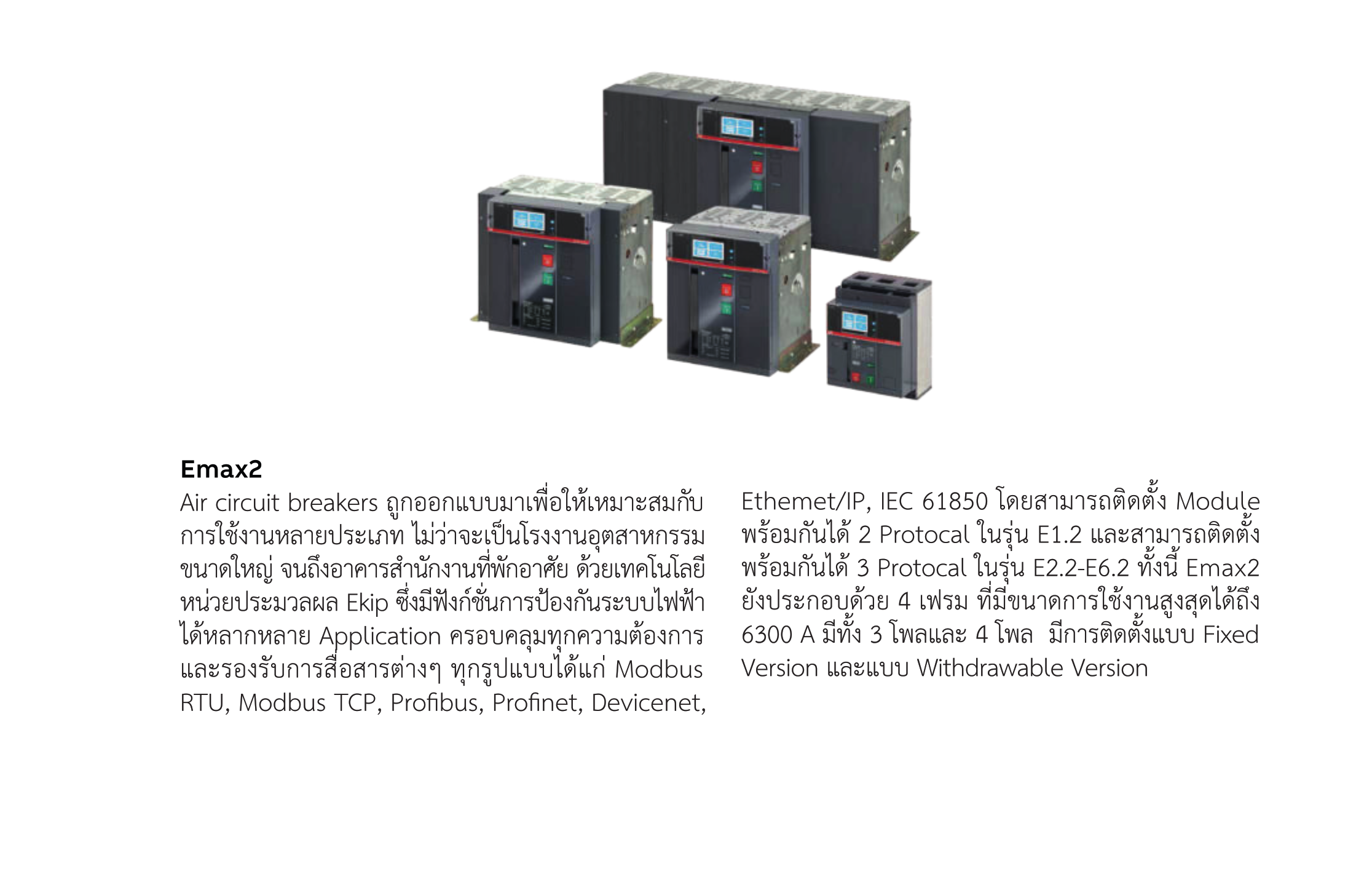ABB เซอร์กิตเบรกเกอร์ SACE Emax2 E2.2N 1600 Draw-out Type Ekip Touch LSIG 3P 66kA # 1SDA072346R1 ...