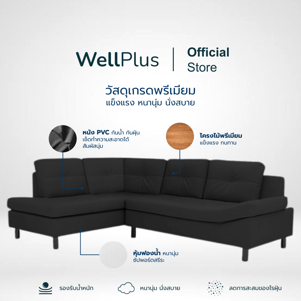 WellPlus โซฟาหนังสังเคราะห์ L-Shape มีให้เลือก ด้านซ้ายและด้านขวา รุ่น Gala | Shopee Thailand