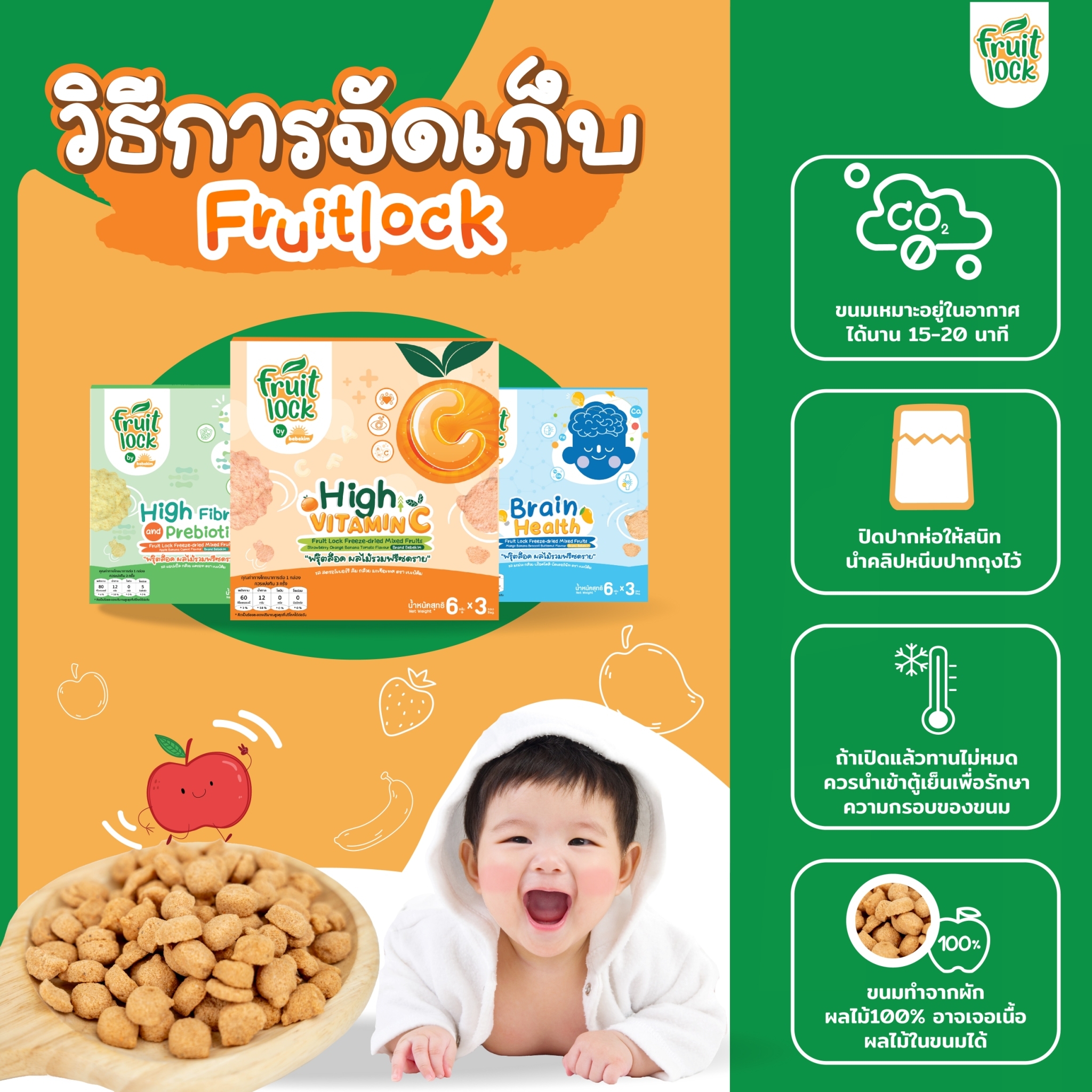(ซื้อผ่าน VDO ลด30%)fruit lock ผลไม้รวมฟรีซดราย ล็อคคุณค่าผลไม้แท้ ...