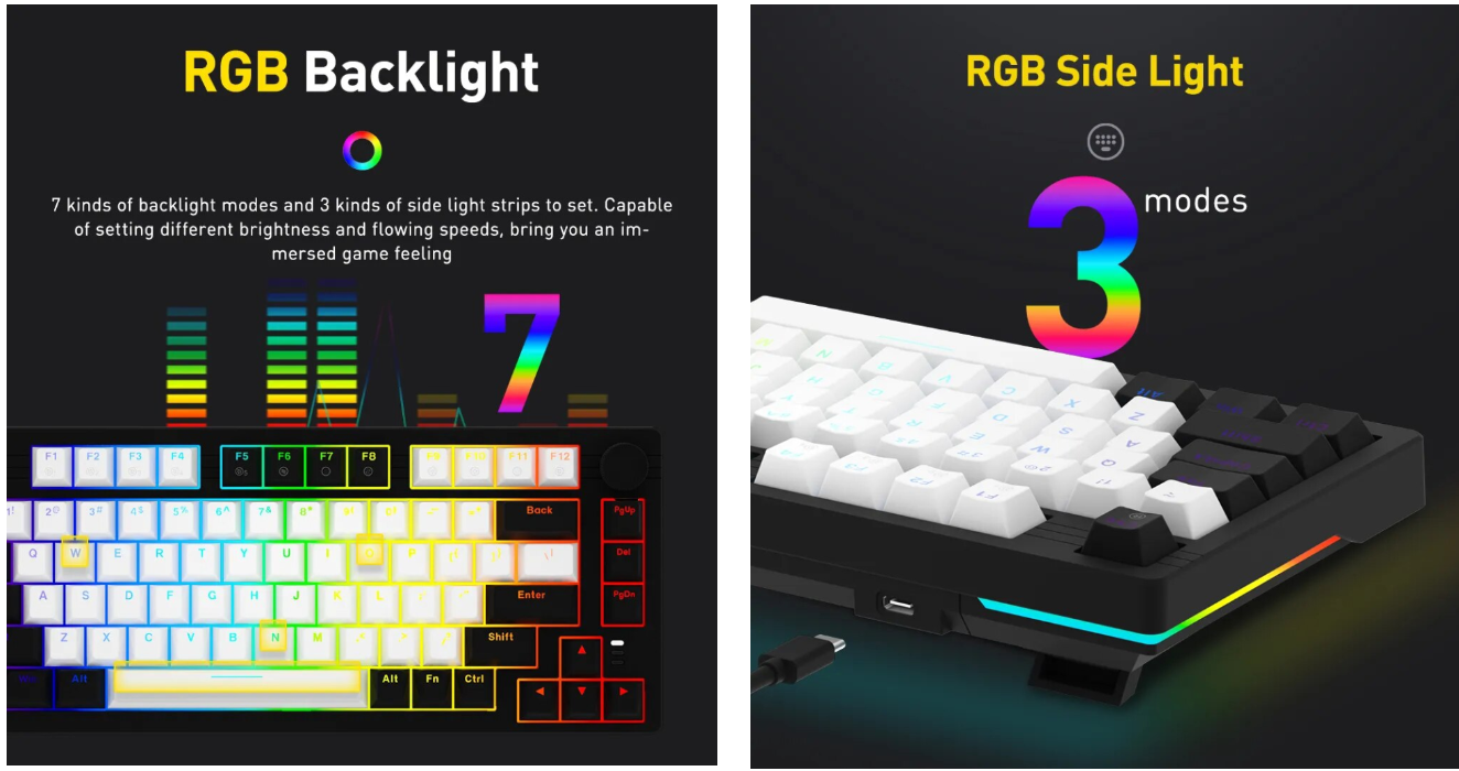 DAREU EK75 Pro คีย์บอร์ดไร้สาย 3 โหมด Gasket mount N-Key Rollover Anti-ghosting RGB Backlight ...