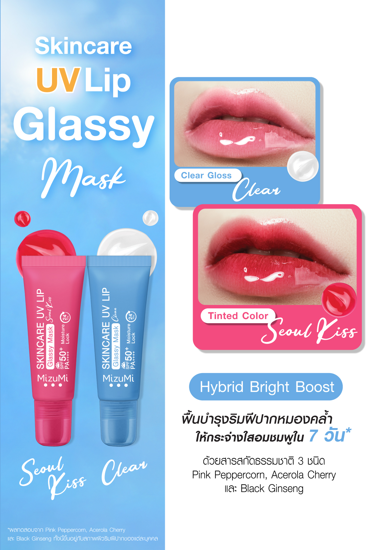 MizuMi Skincare UV Lip Glassy Mask 8 ml ลิปมาส์กกันแดด SPF50+ PA++++ ลดปากคล้ำ ปากดูอมชมพู ชุ่ม ...