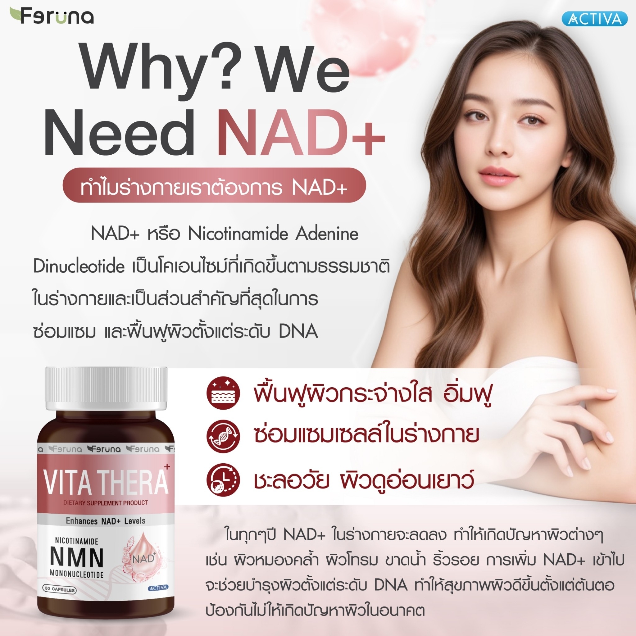 Feruna VITA THERA+ ฟีรูน่า ดริปวิตามินแบบเม็ด ปลอดภัยทานง่าย ให้ผิวใส ฉ่ำวาว ต้านแก่ ชะลอวัย ...