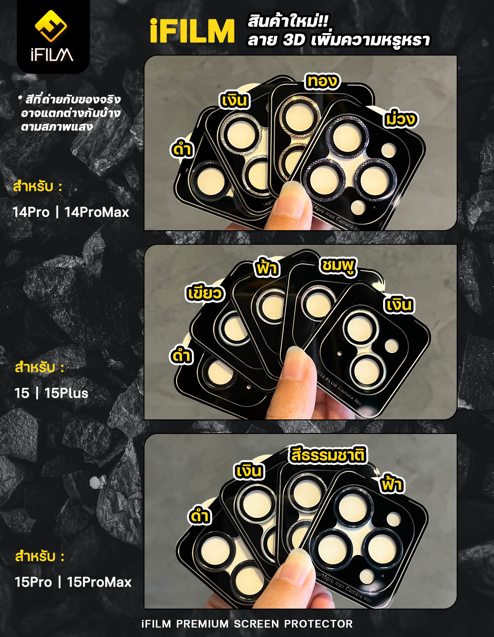 NEW iFilm ฟิล์ม เลนส์กล้อง วง 3 มิติ For iPhone 16 Pro Max 16Plus 15 ...