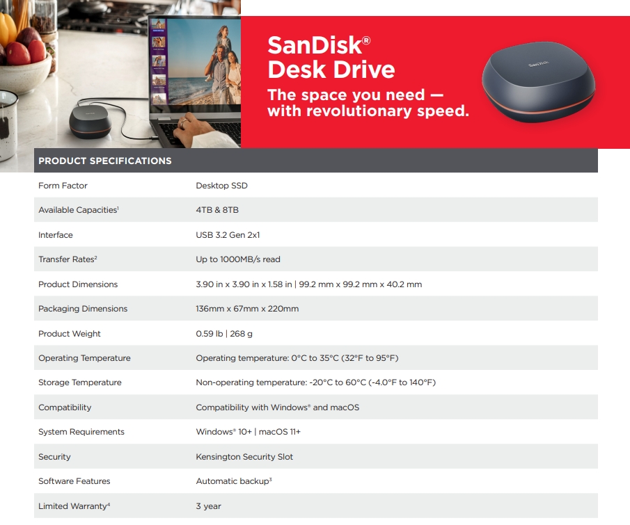 SanDisk Desk Drive SSD 8TB (SDSSDT40-8T00-AP25) | Shopee Thailand