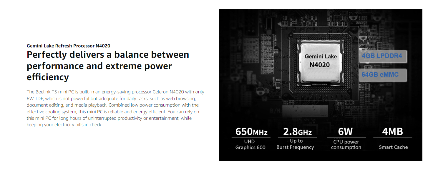 [Official ศูนย์ไทย] Beelink T5 Mini PC, Celeron N4020 Mini Computer ...