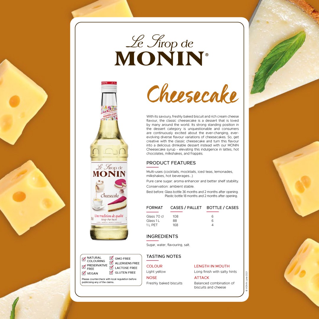MONIN Cheese Cake Syrup น้ำเชื่อมกลิ่นชีสเค้ก 700ml. | Shopee Thailand