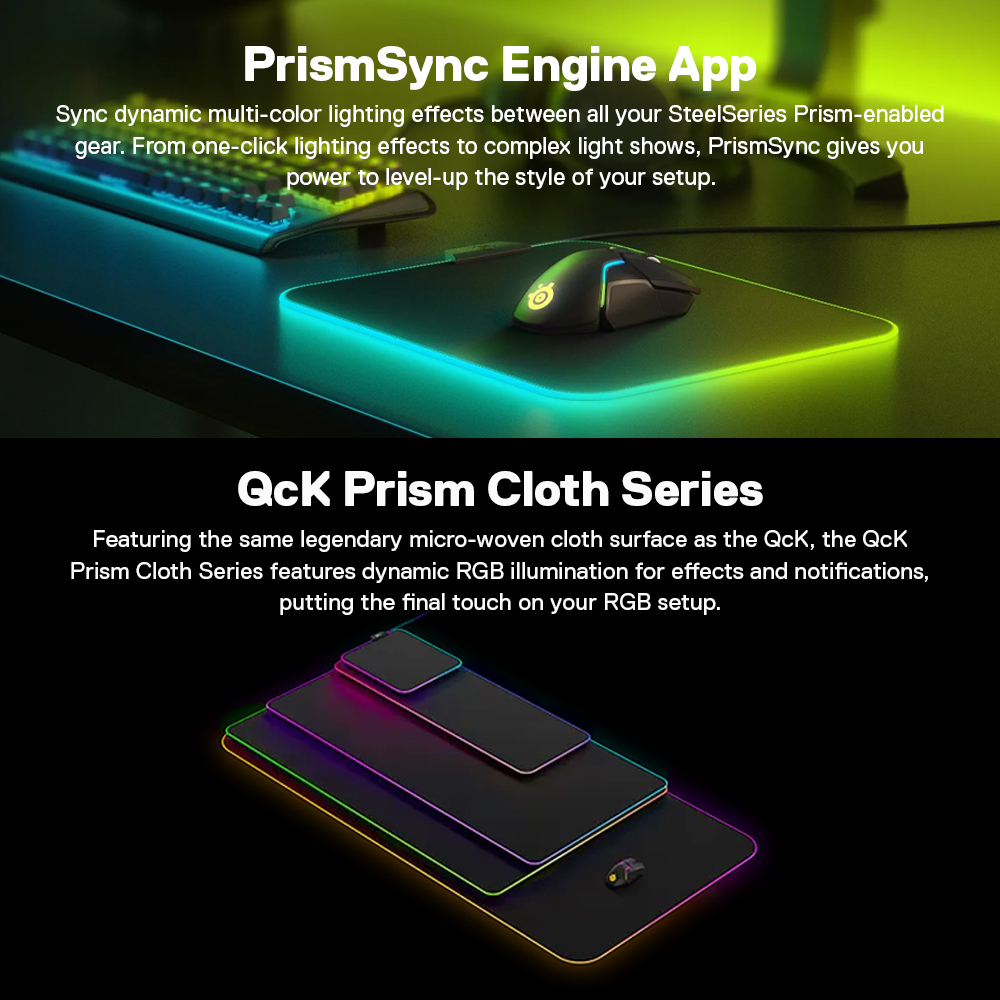 SteelSeries QcK Prism Cloth Gaming Mousepad แผ่นรองเม้าส์ ไฟ RGB แบบ Control ผ้า Micro-woven ...