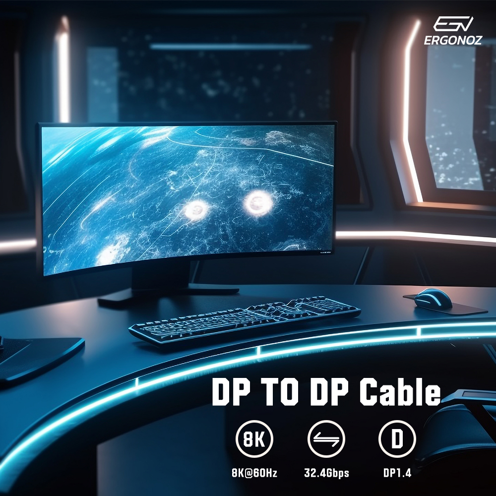 ERGONOZ Clynk (DP1.4) Display Port DP to DP Cable ความละเอียดภาพสูงสุด UHD 8K@60Hz สายถัก ยาว 2M ...