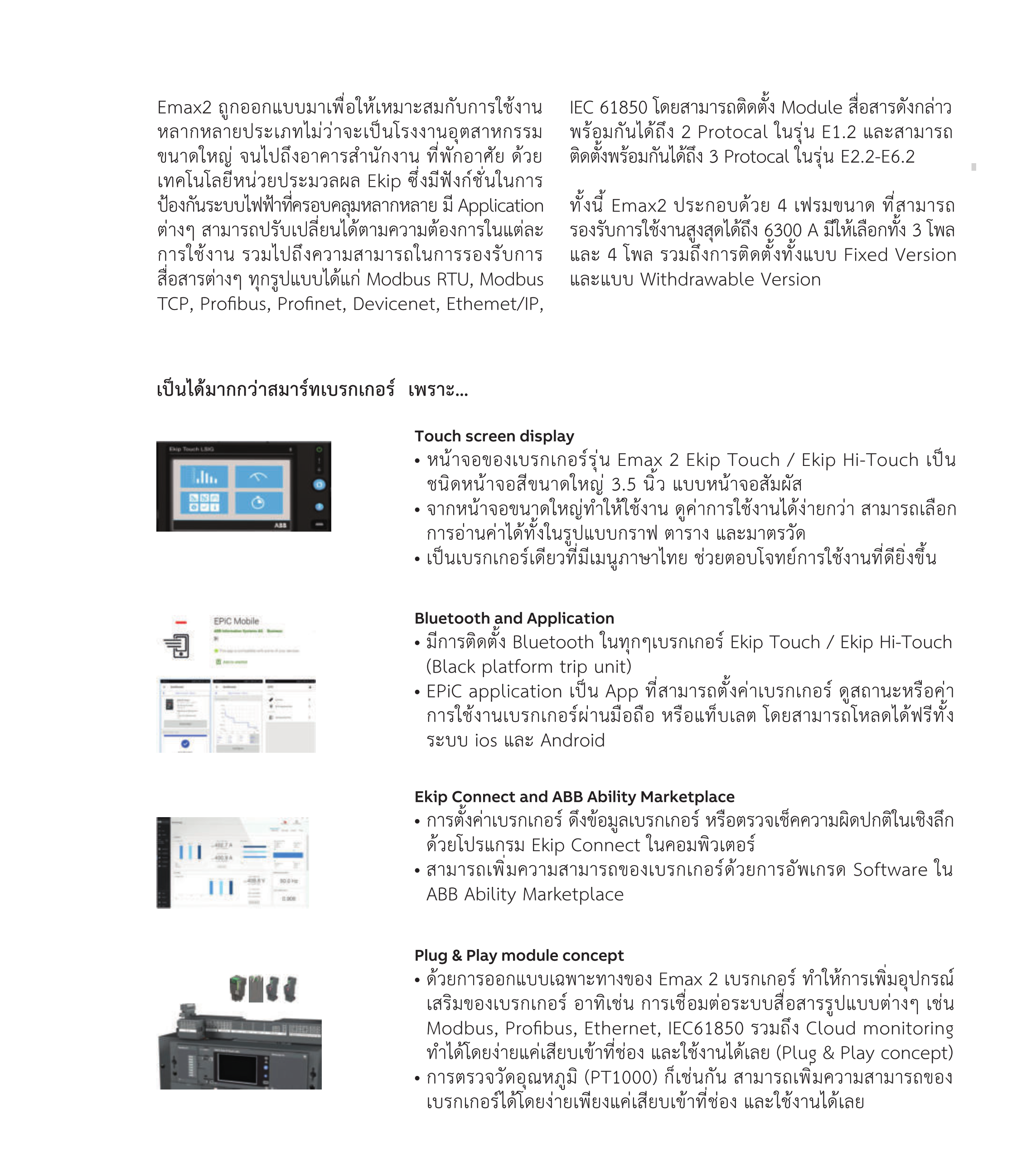 ABB เซอร์กิตเบรกเกอร์ SACE Emax2 E2.2N 2000 Fixed Type Ekip Touch LI F ...